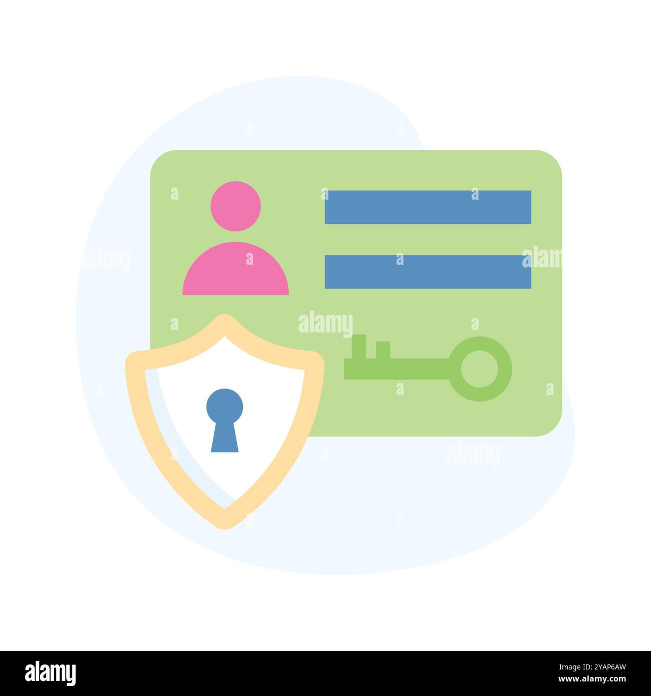 Identity card with safety shield depicting flat icon of secure identity ...