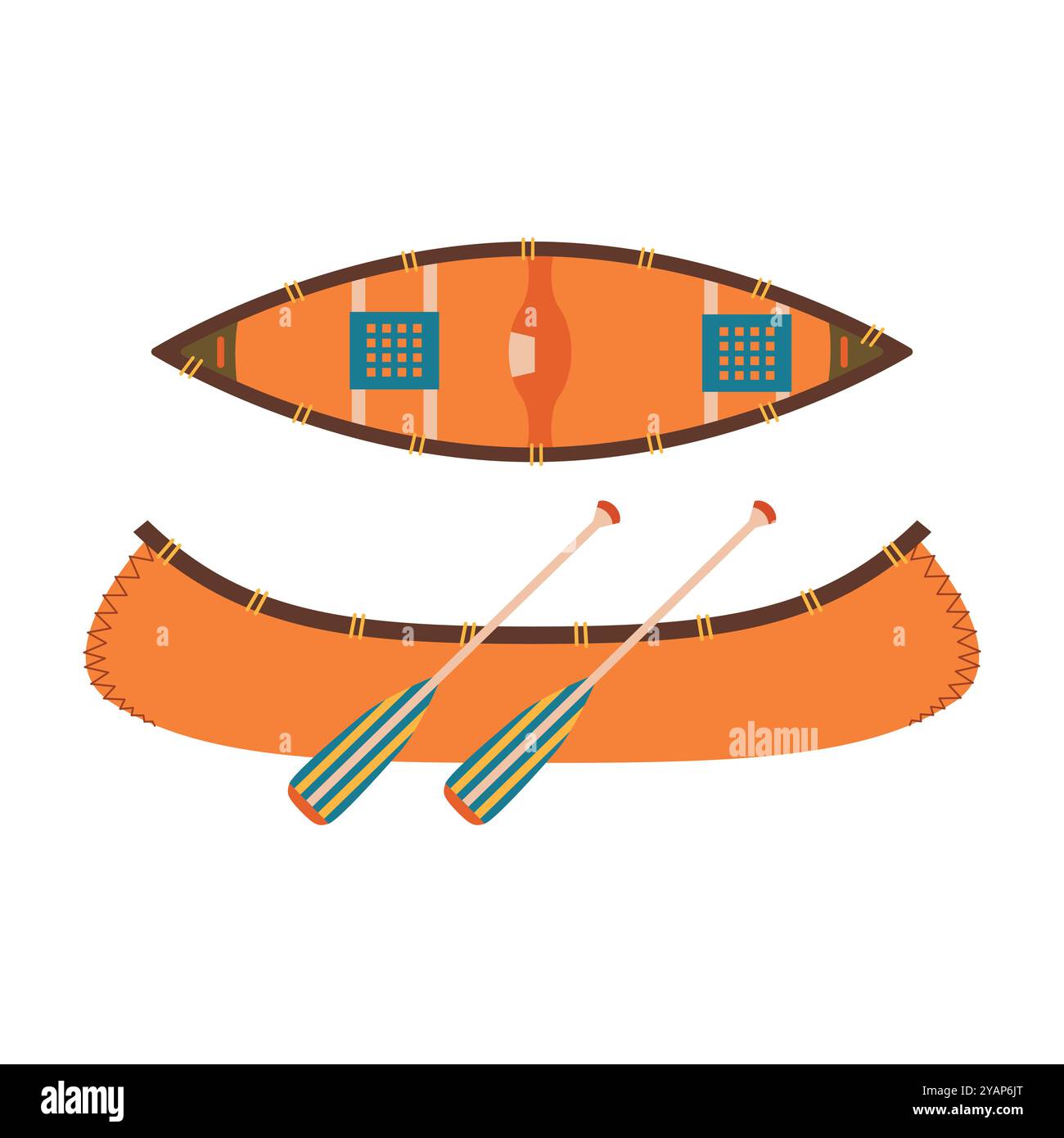 orange traditional canoe and paddle isolated on white background ...