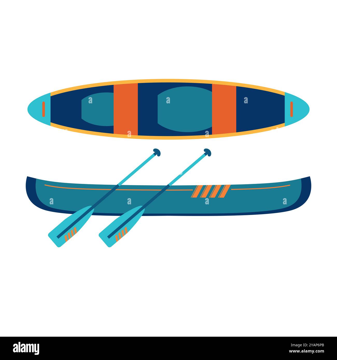 blue canoe and paddle isolated on white background, camping gear vector ...