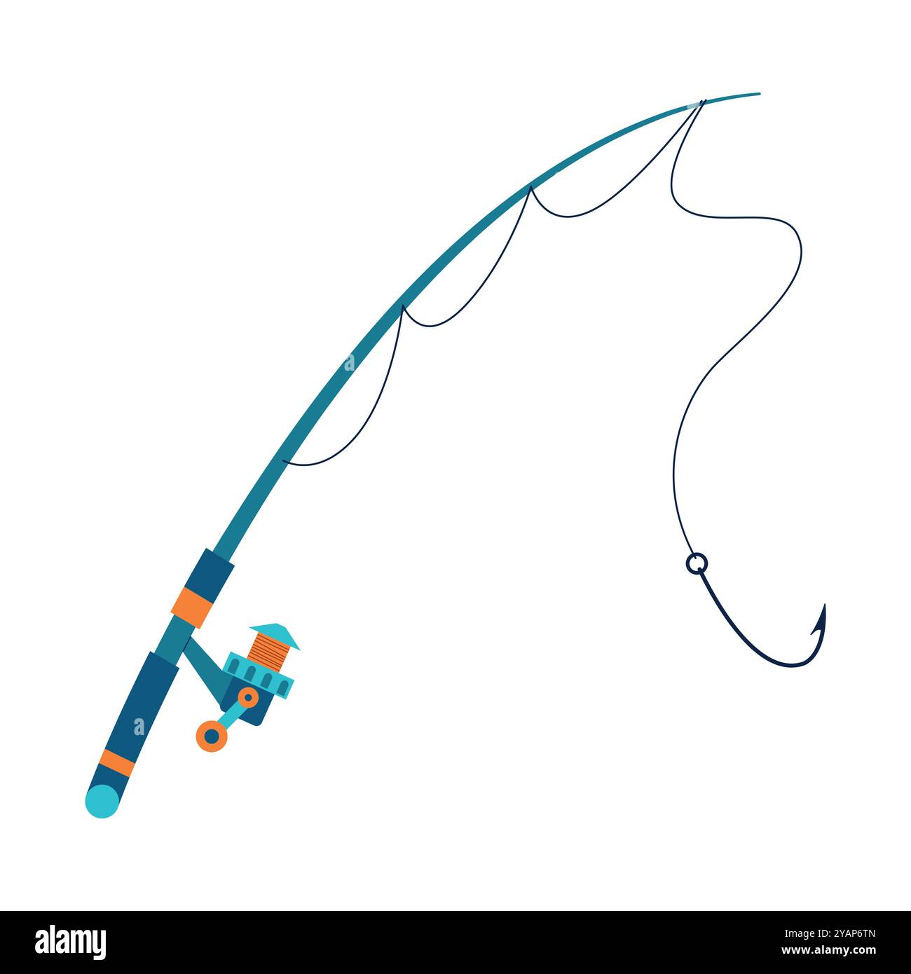 fishing rod with reel isolated on white background, camping gear vector ...