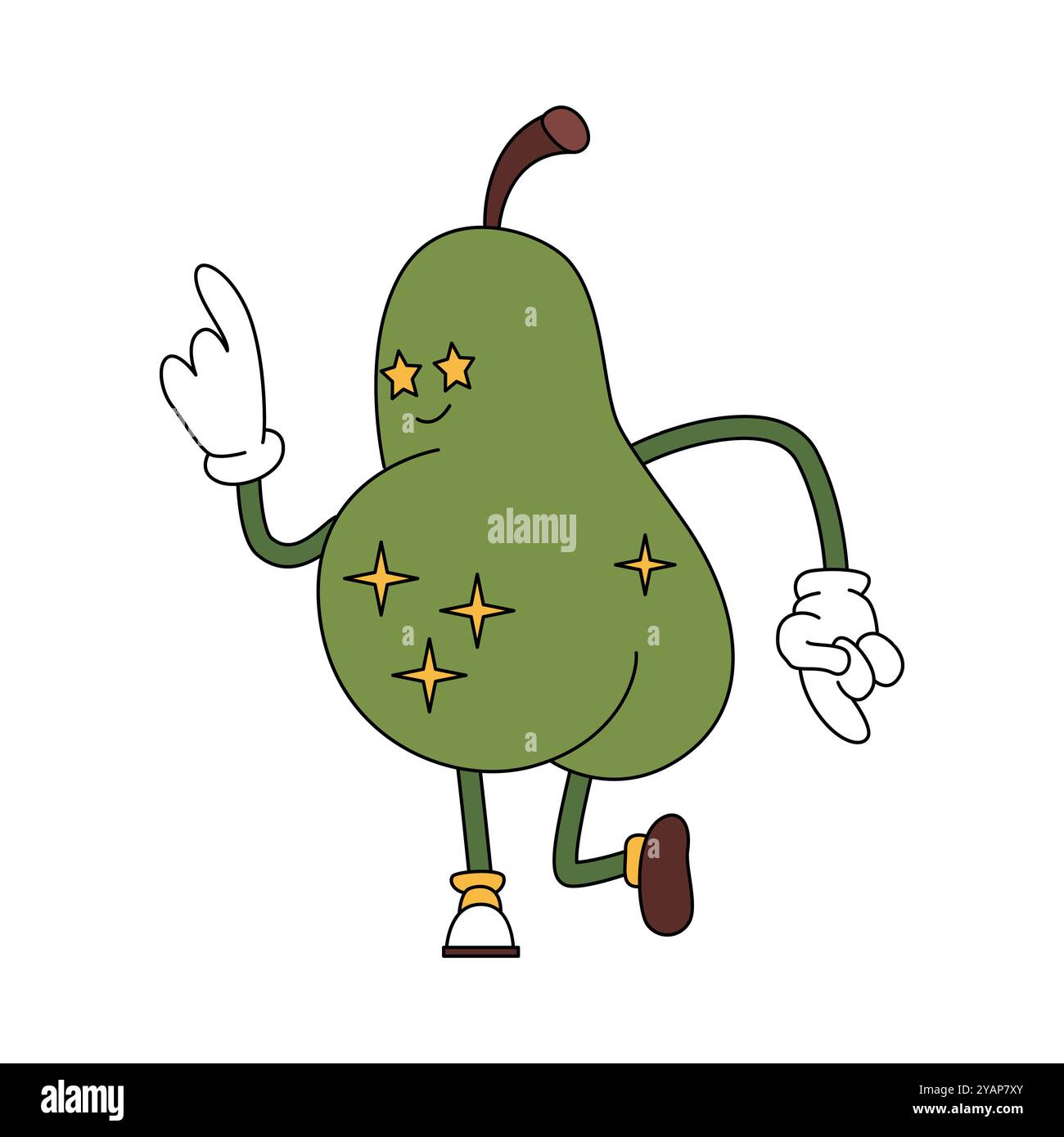 Groovy funny psychedelic green pear character dancing, funny fruit ...