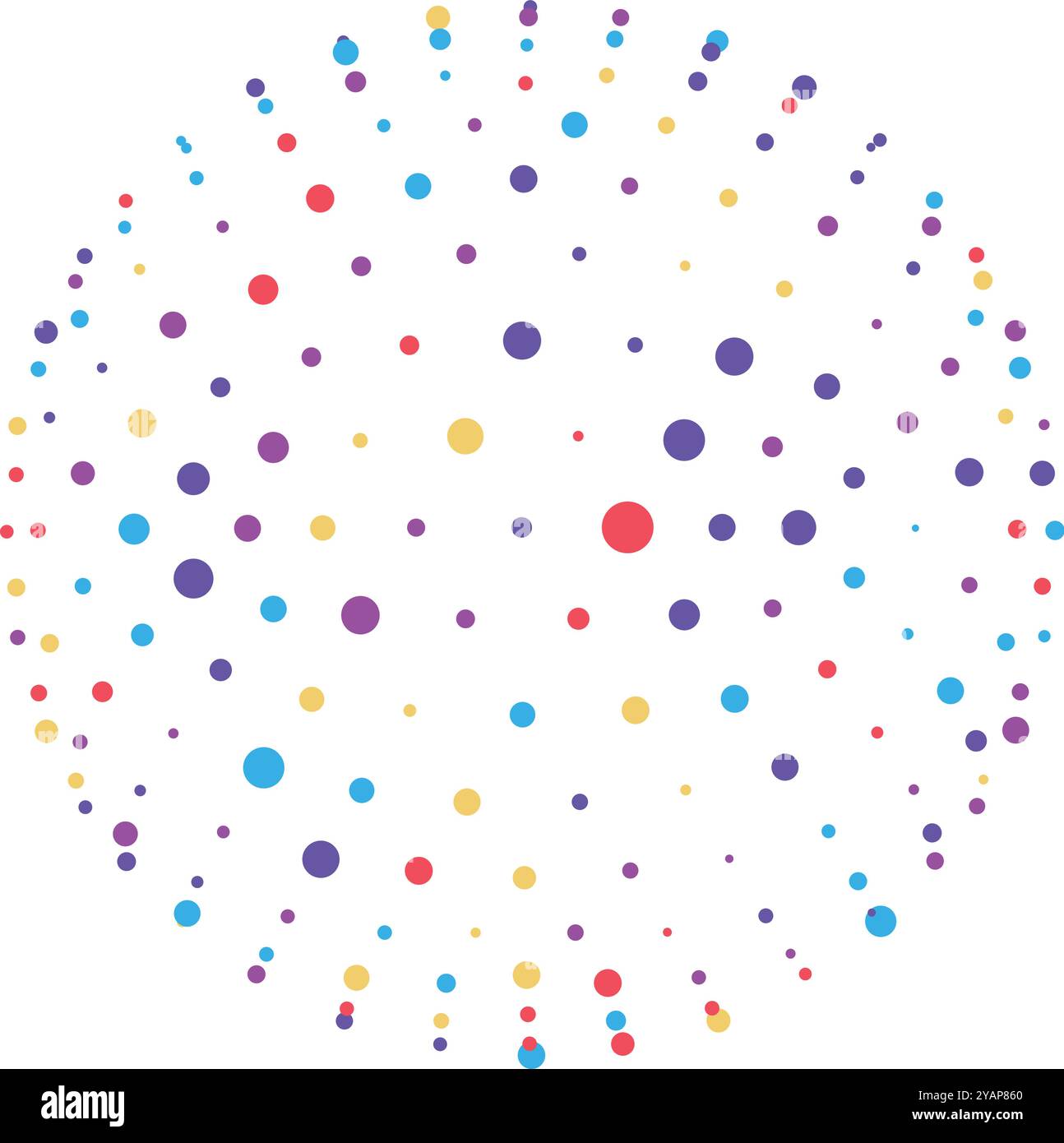 Abstract sphere consisting of colorful dots of various sizes on a white ...