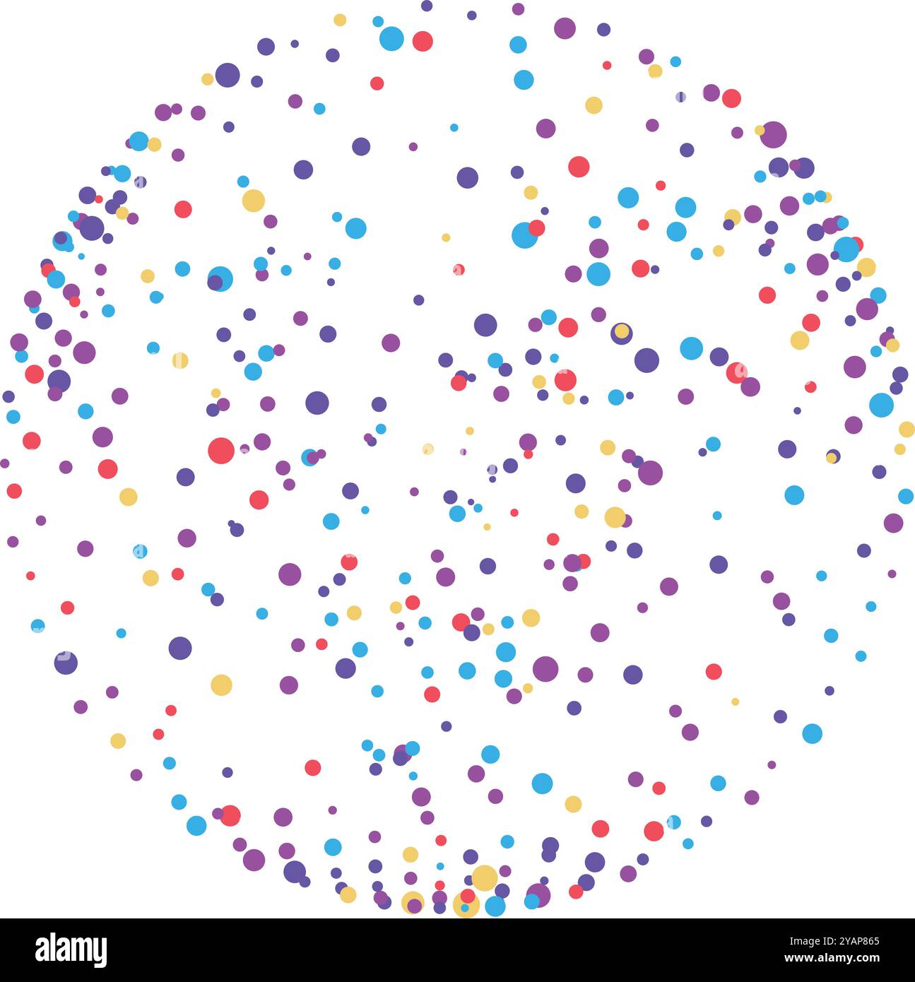 Abstract sphere shape formed by colorful polka dots of various sizes on ...