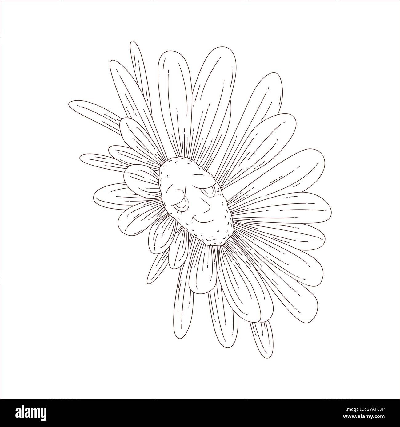 Groovy happy summer flower character with funny satisfied smile vector ...