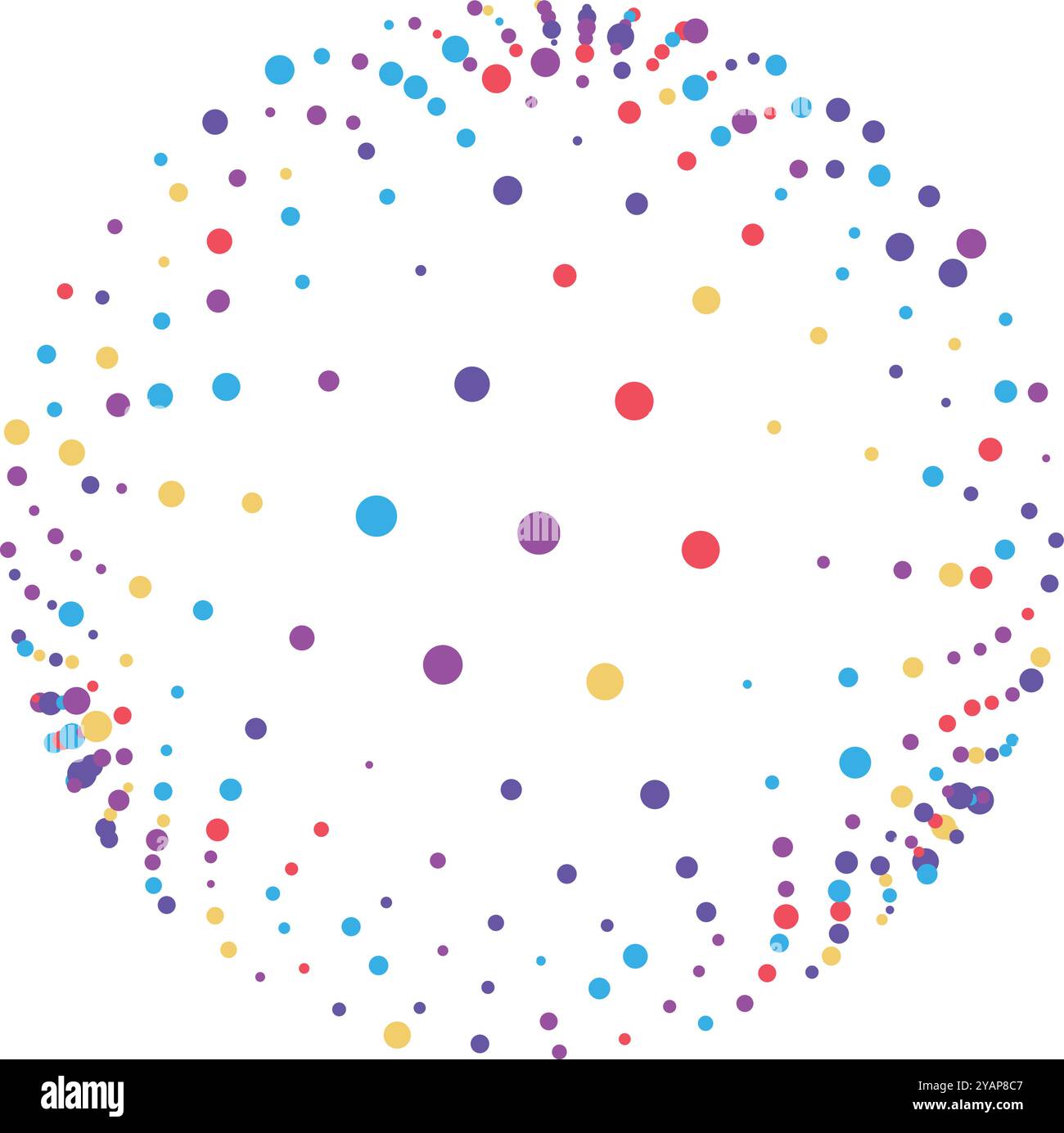 Colorful dots of various sizes are forming a sphere shape on a white ...
