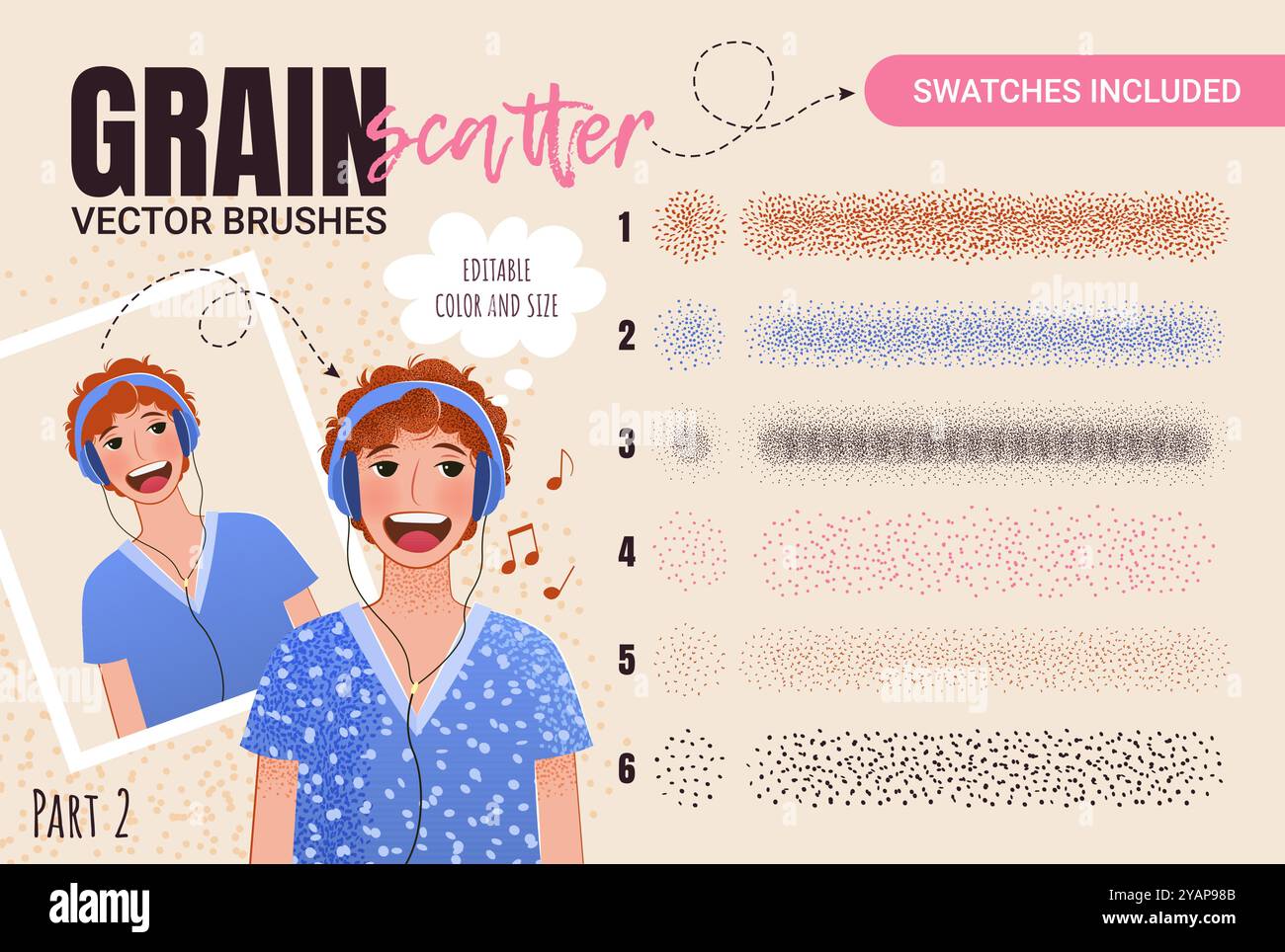 Grain scatter brushes. Set of abstract grunge textures Stock Vector ...