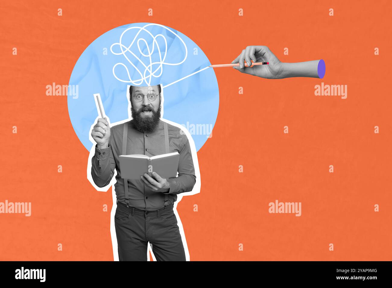 Creative collage picture intelligent man professor teacher hold book ...