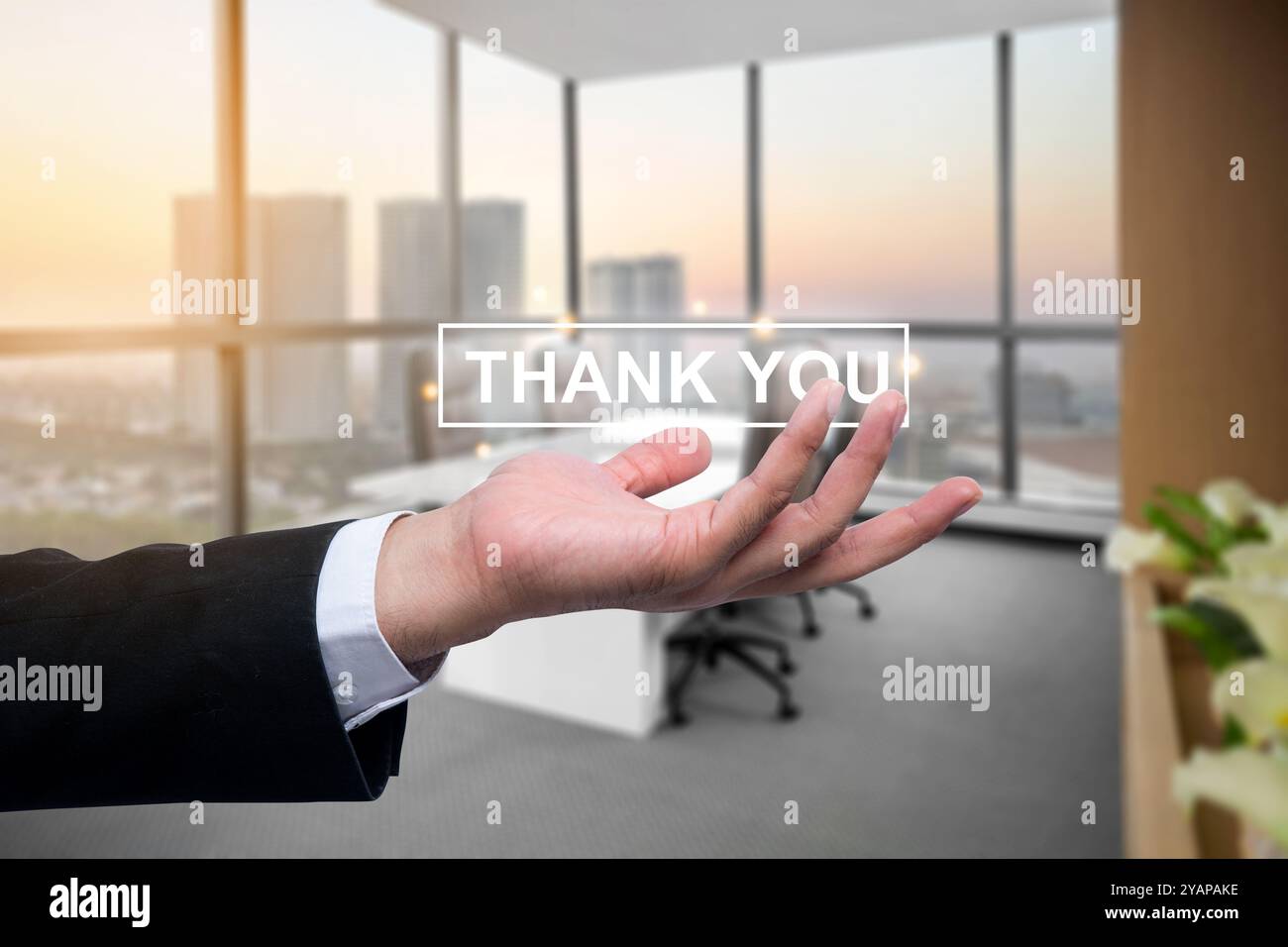 Business hand showing word a thank you. Concept of gratitude and ...