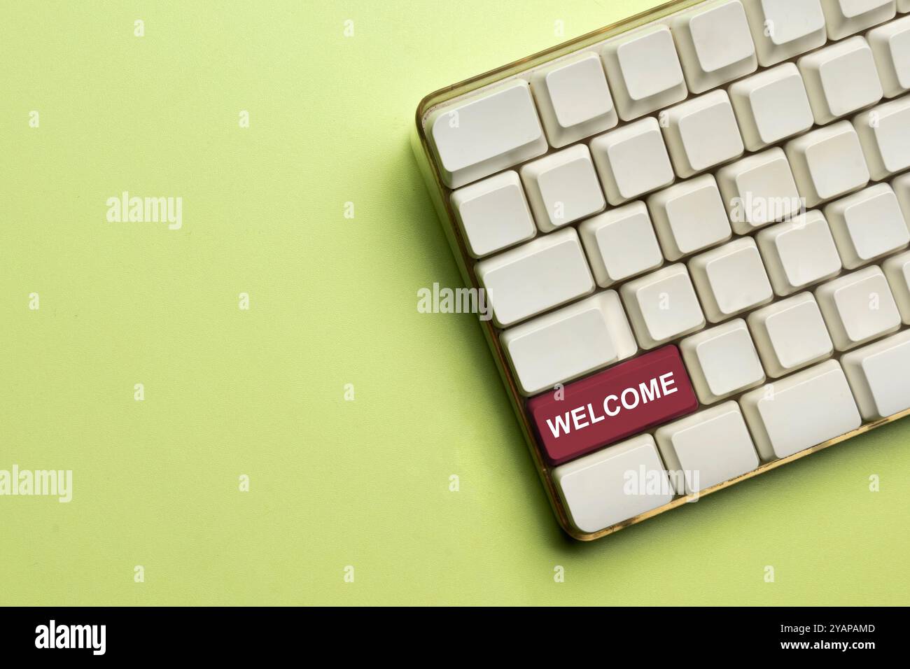Word "Welcome" on red keyboard button. Welcome greeting for invitation ...