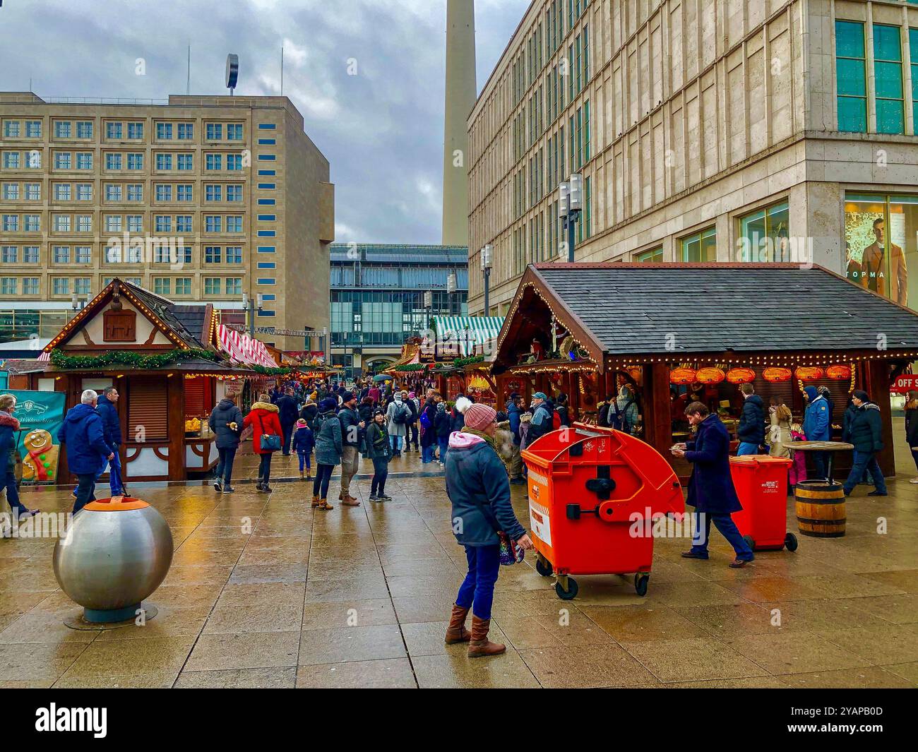 Berlin, Germany, Large Crowd People, at Christmas Market, View Outside ...