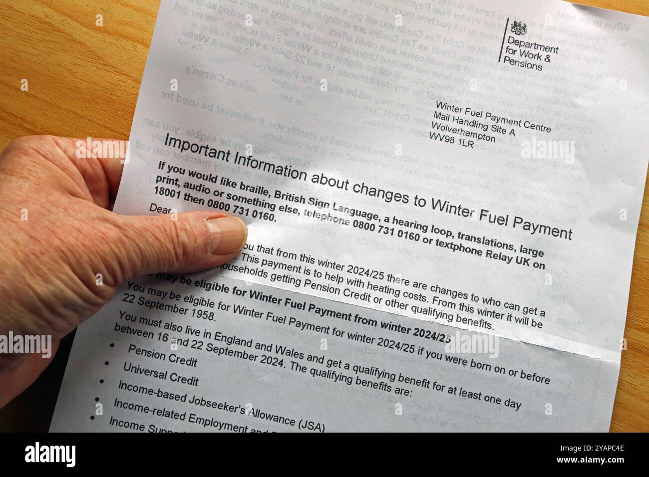 Winter Fuel Payment Letter 2024 pointing out changes of eligibility for ...