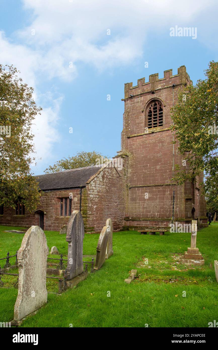 The red sandstone 14 th century St Michael's Church Shotwick the Wirral ...