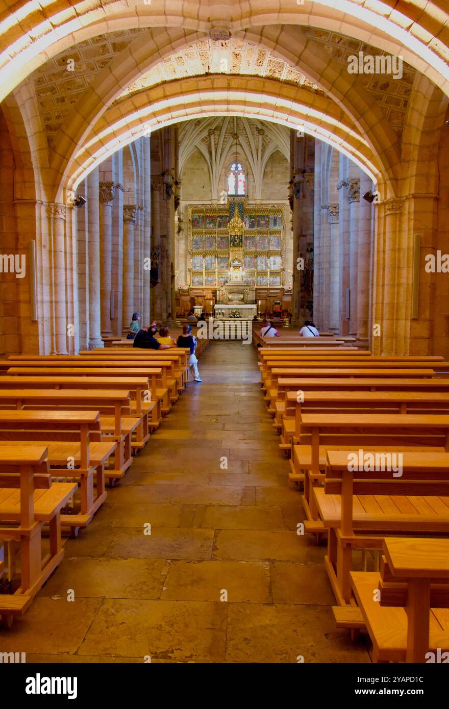 Main altar and pews in the French Gothic medieval Roman Catholic Santa ...