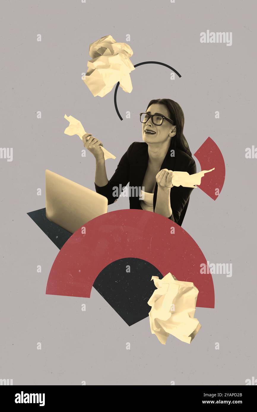 Vertical poster collage stressed crying worker employee businesswoman ...
