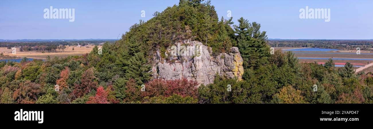 Aerial panoramic photograph of Mill Bluff State Park, near Tomah ...