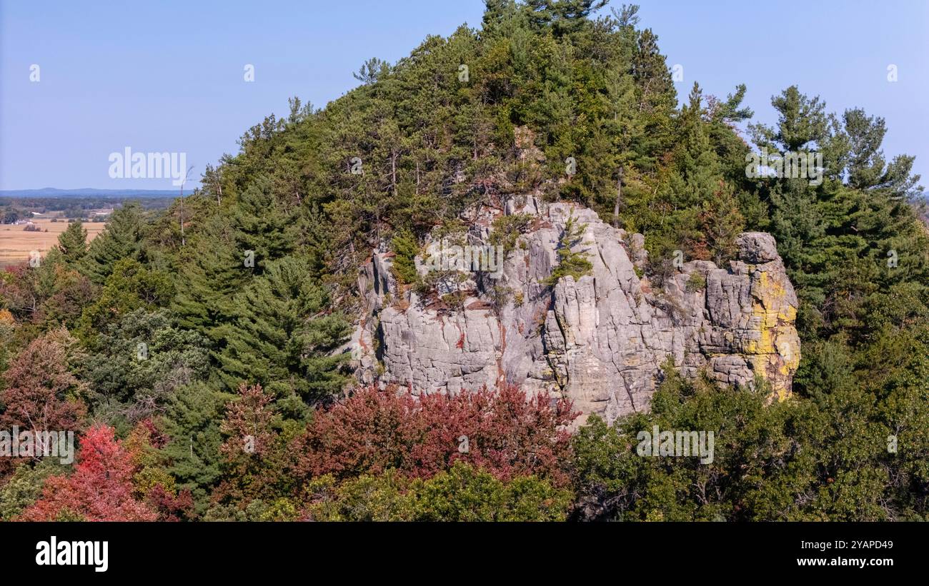 Aerial photograph of Mill Bluff State Park, near Tomah, Wisconsin, USA ...