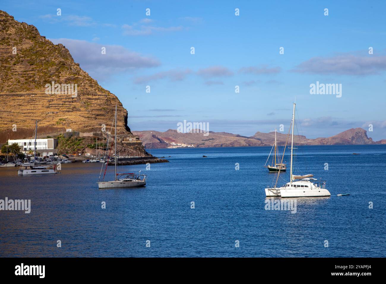 Yachts anchored in the harbour at Machico the second largest resort on ...