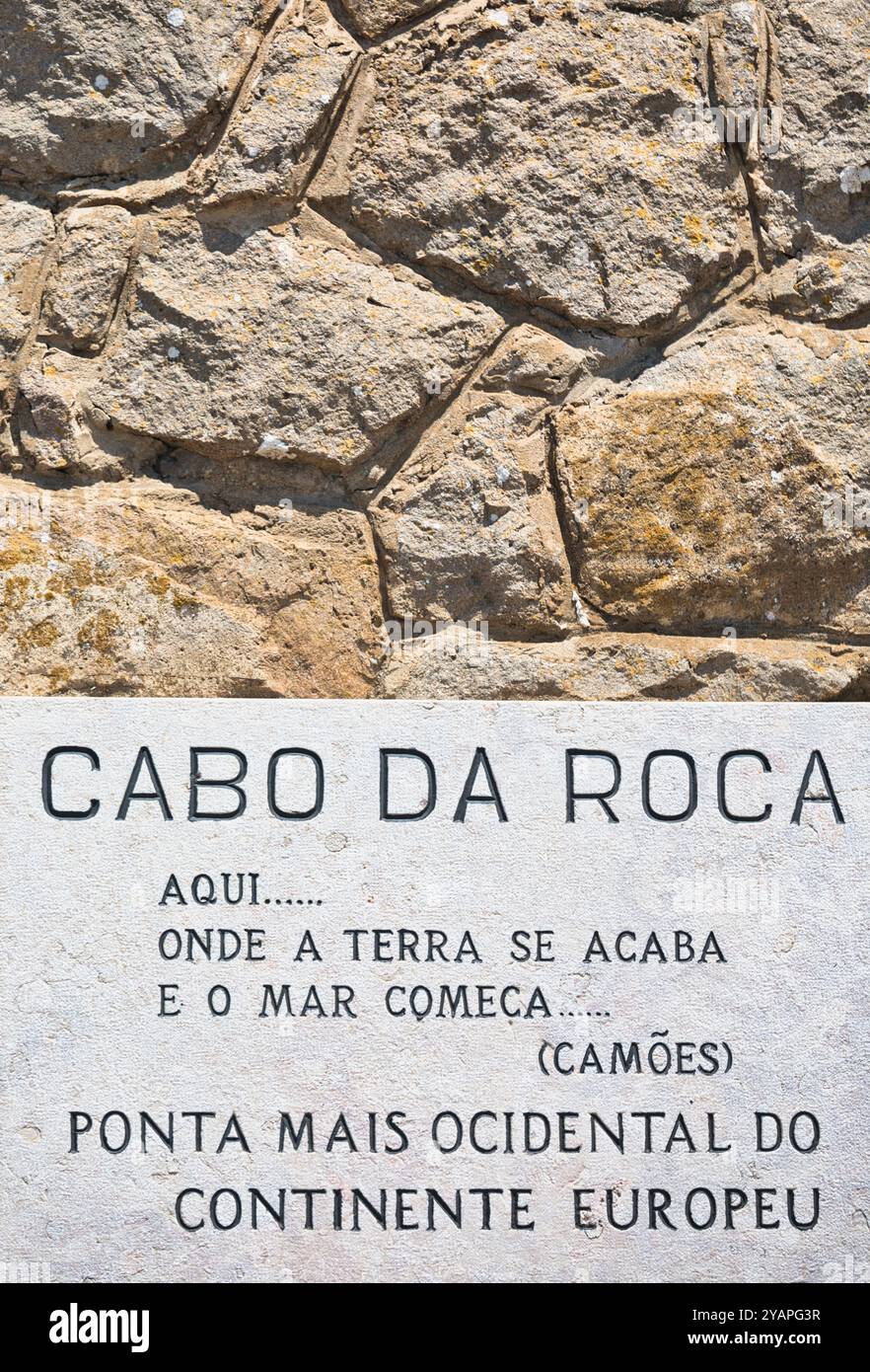 Stone plaque marking Cabo da Roca the most westerly point in mainland ...