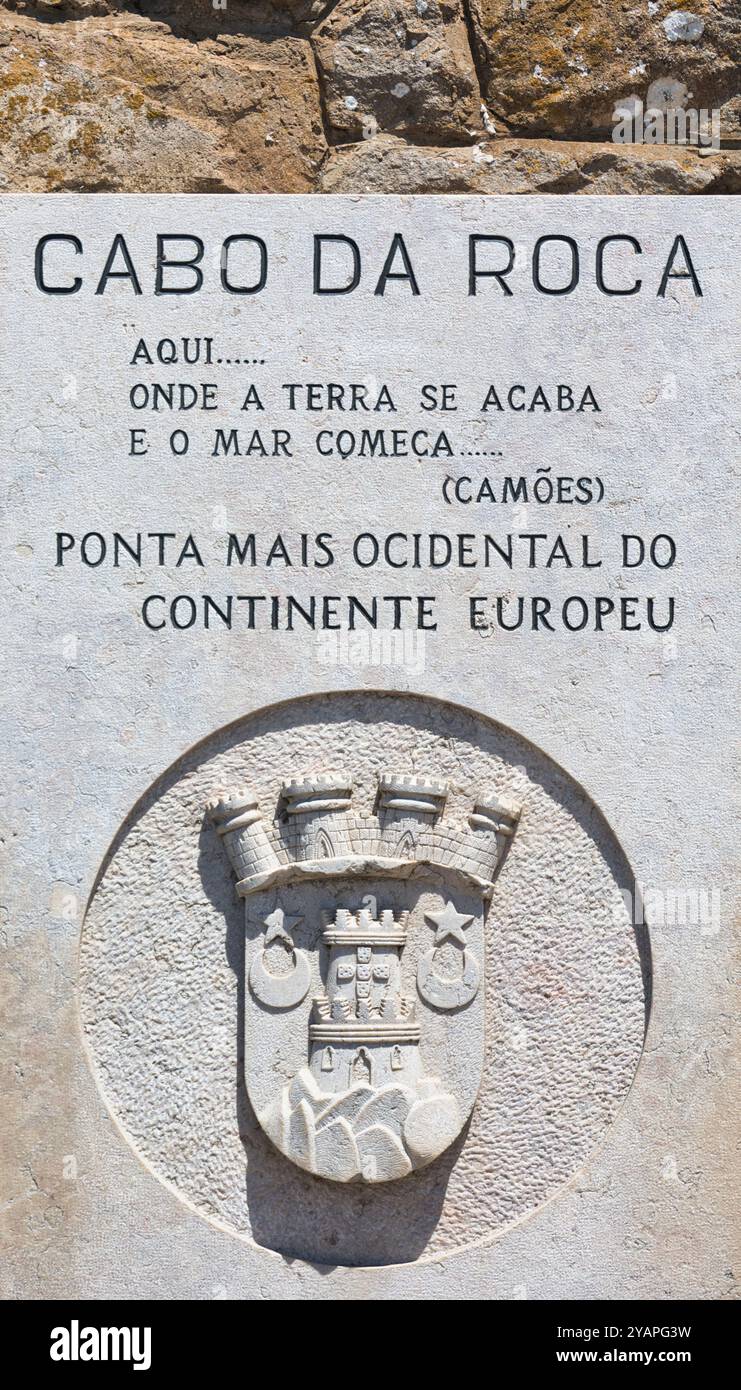 Stone plaque marking Cabo da Roca the most westerly point in mainland ...