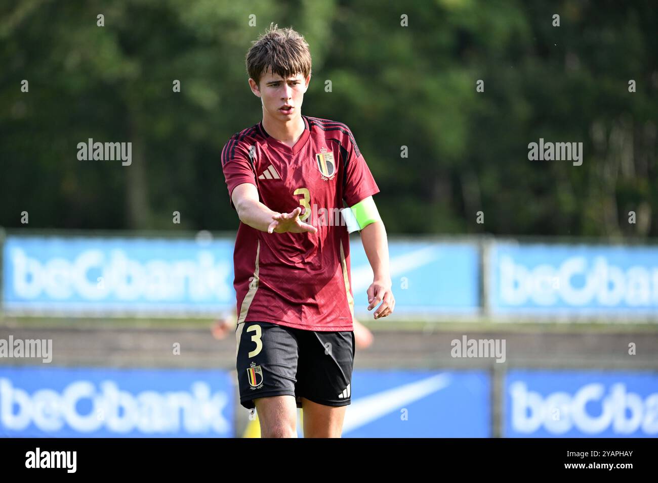Genk, Belgium. 15th Oct, 2024. Brent Jonkers (3) of Belgium pictured ...