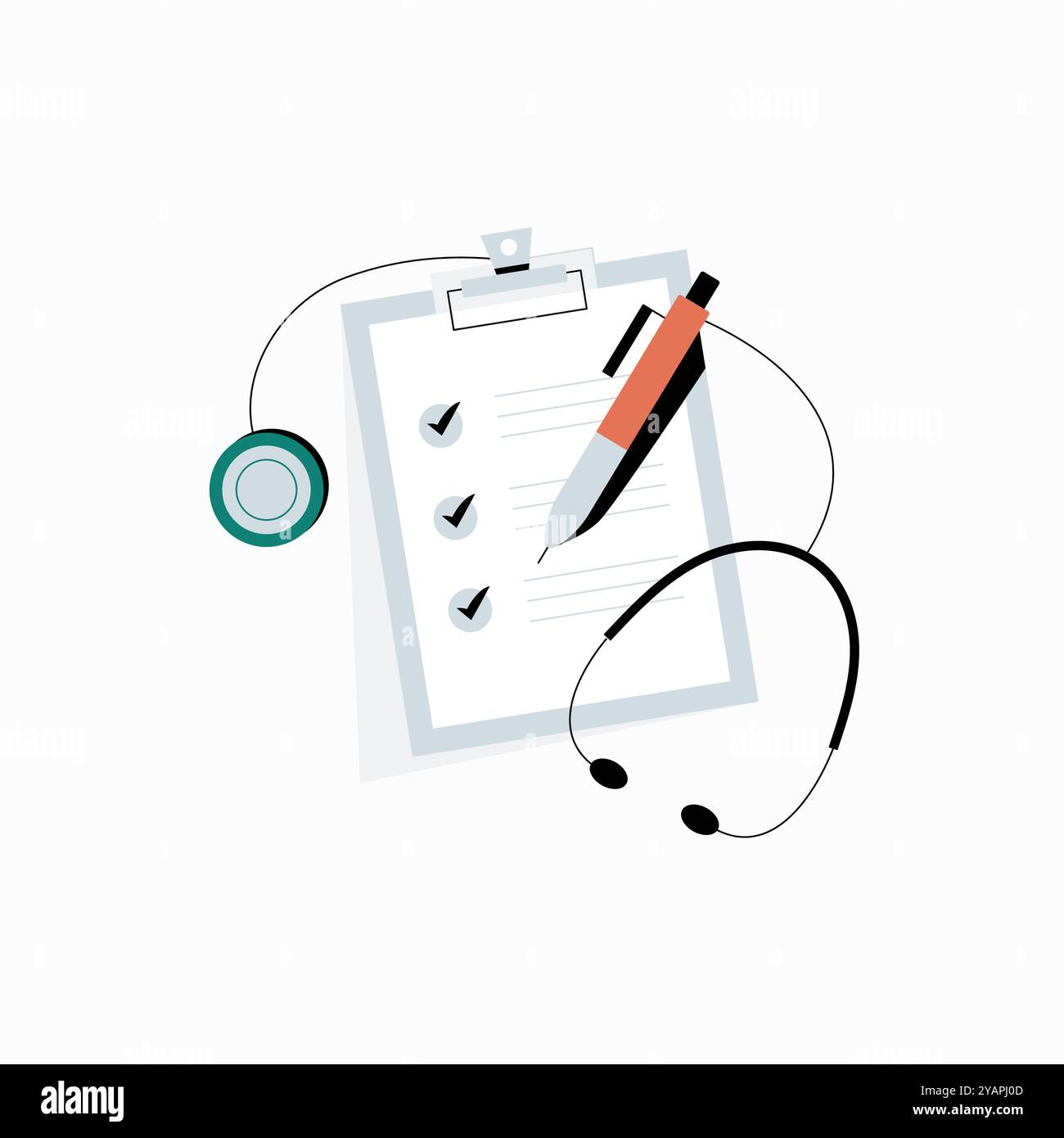 Clipboard with stethoscope and medical checklist in flat vector ...