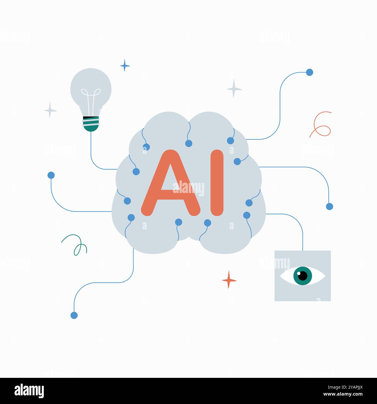 AI brain in flat vector illustration symbolizing artificial ...