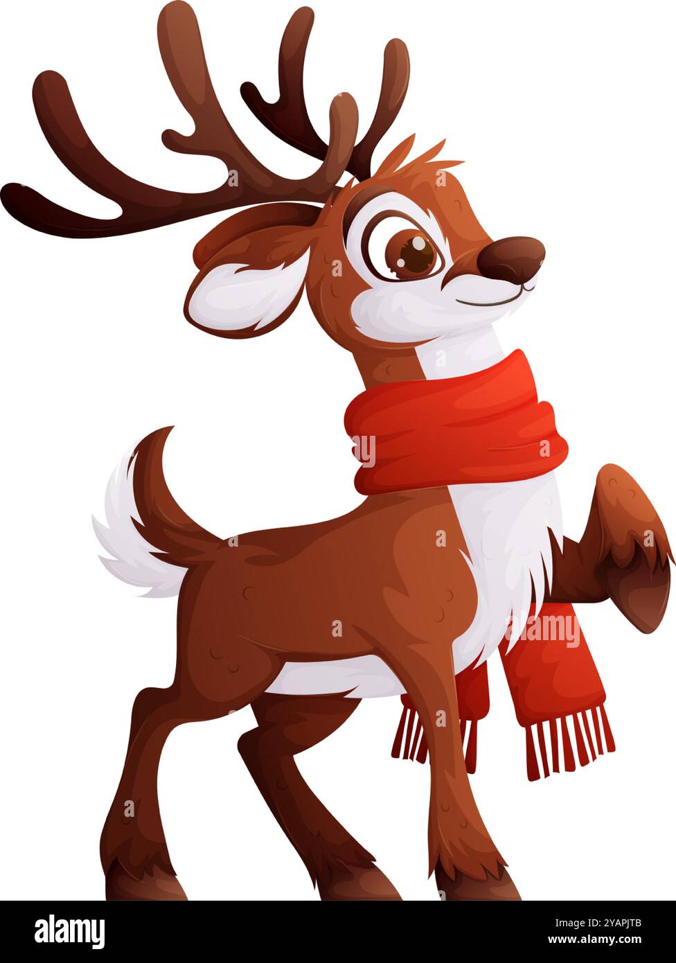 Illustration of a cheerful cartoon reindeer with large antlers, wearing ...