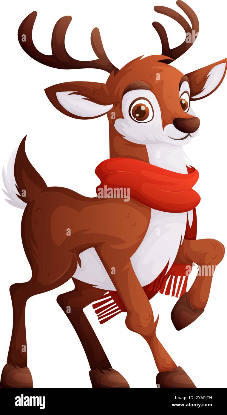 Illustration of a playful cartoon reindeer wearing a red scarf ...