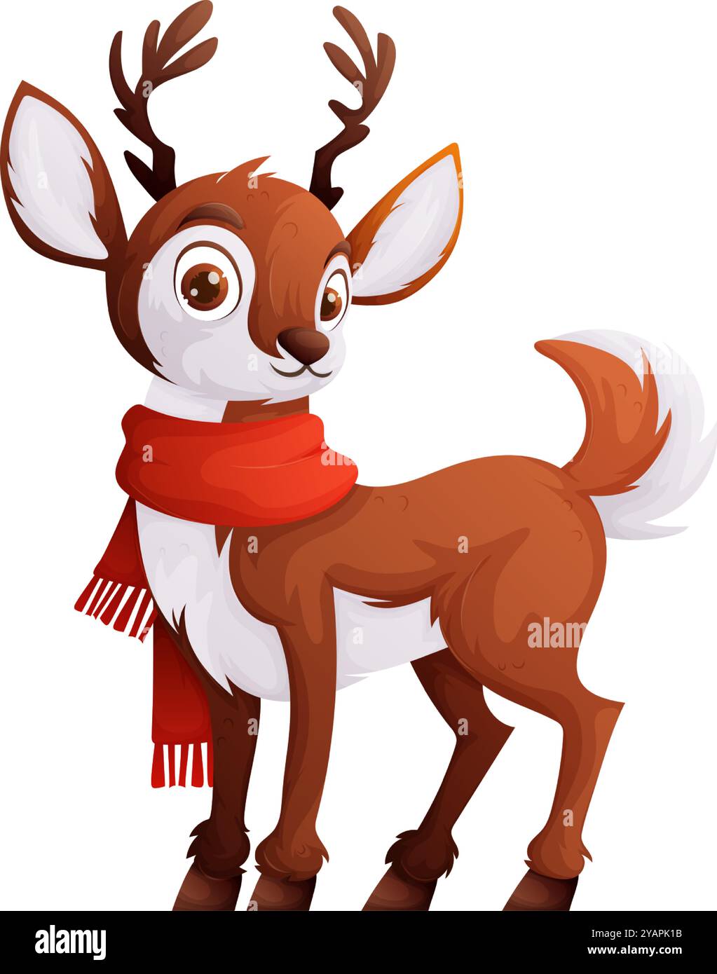 Illustration of a cute cartoon reindeer with small antlers and a red ...