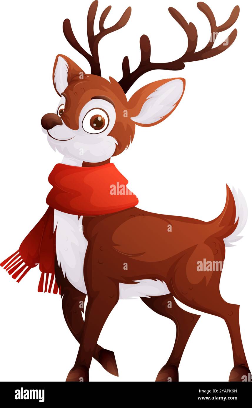 Illustration of a cheerful cartoon reindeer with large antlers and a ...