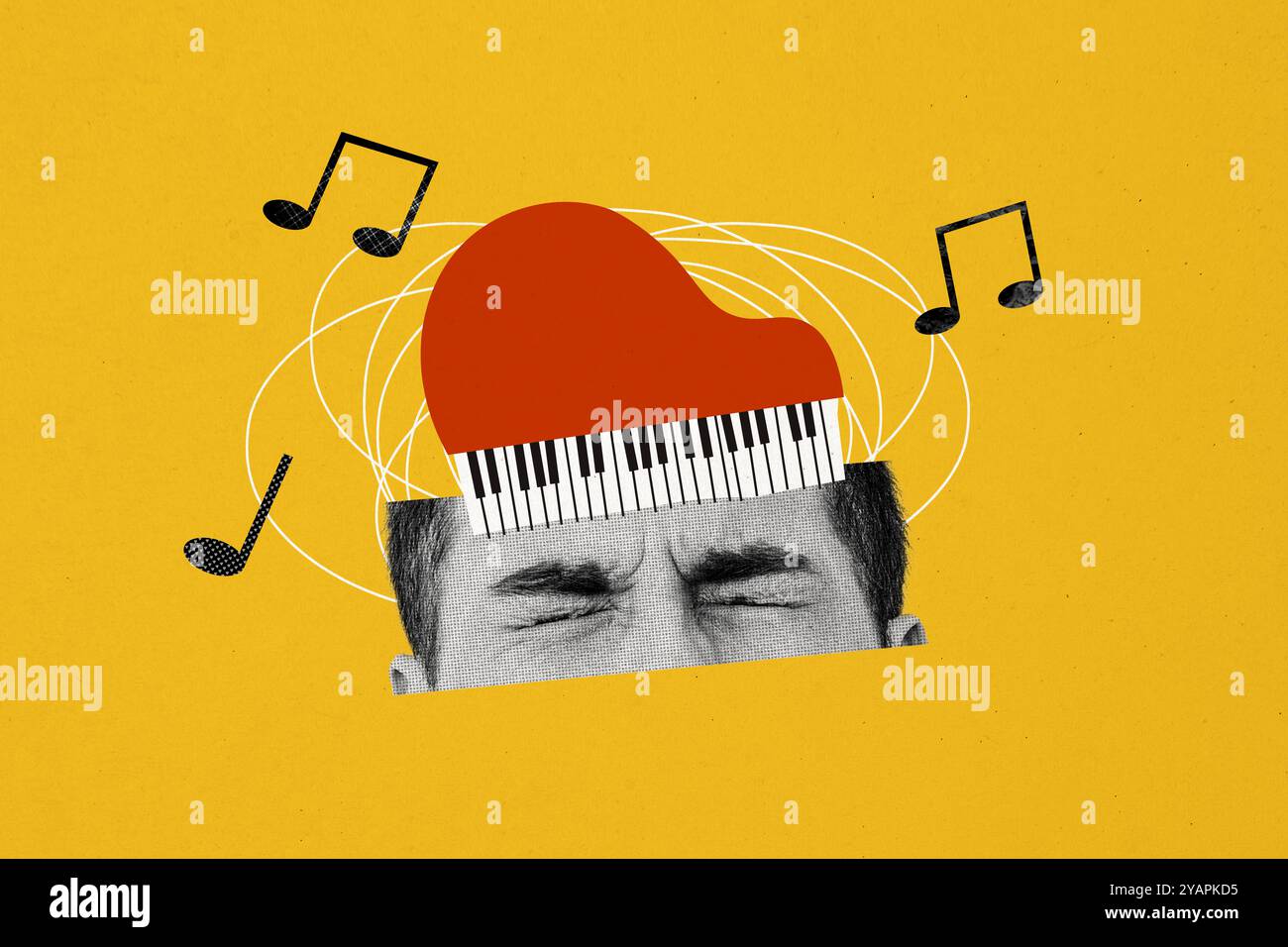 Creative trend collage of man head musician pianist create music party ...