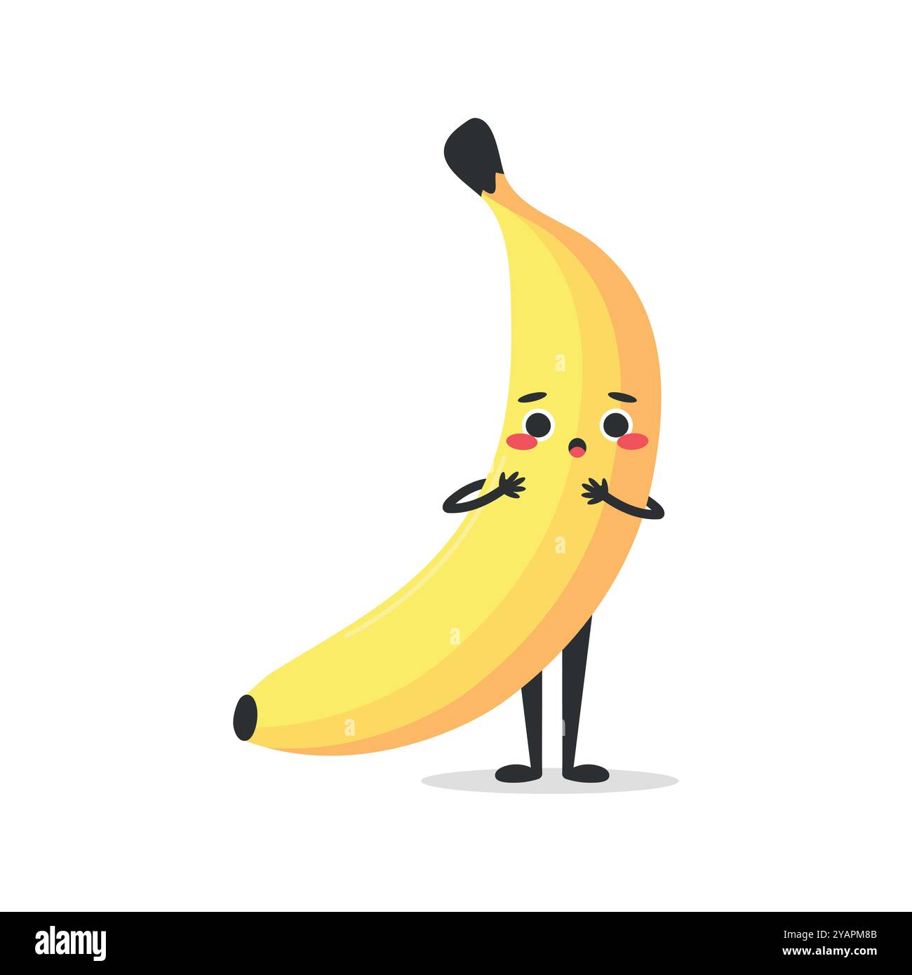 Cute cartoon banana character is surprised or frightened. Banana fruit mascot. Vector ...