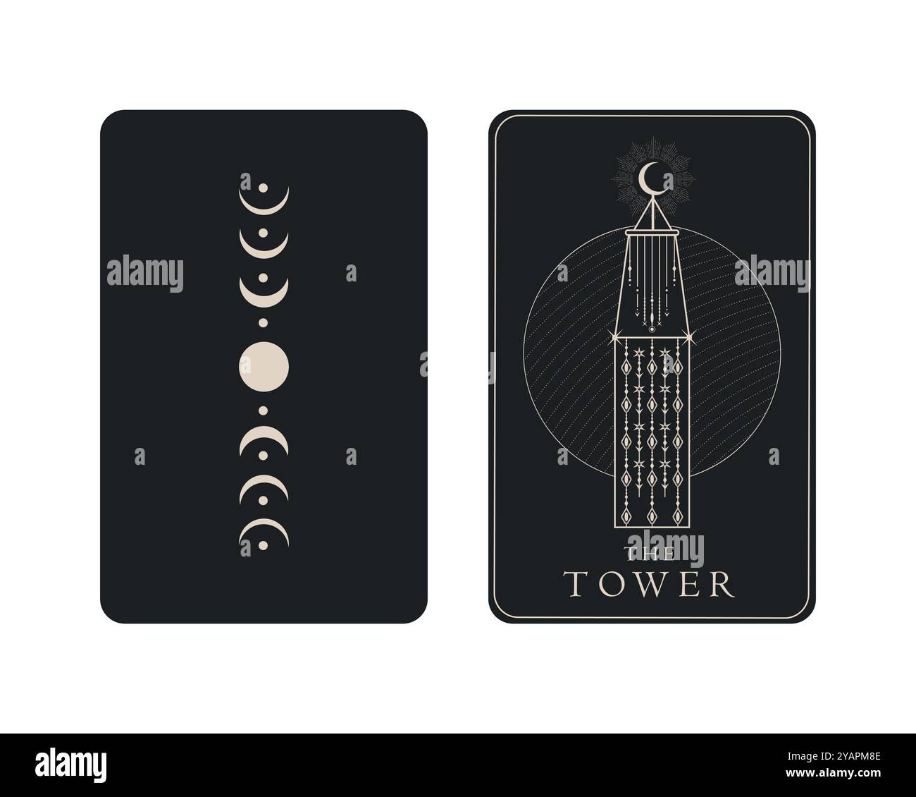 Tarot card of Major Arcana the Tower. Tarot card in front and reverse ...
