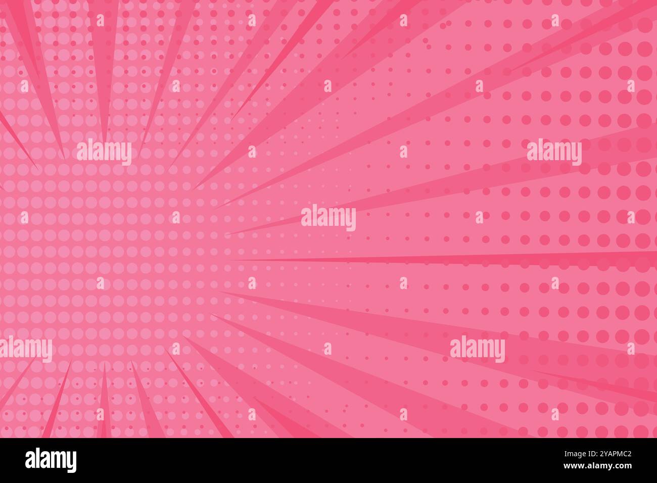 Pop art pink comic cover. Retro style background with sun rays and dots ...