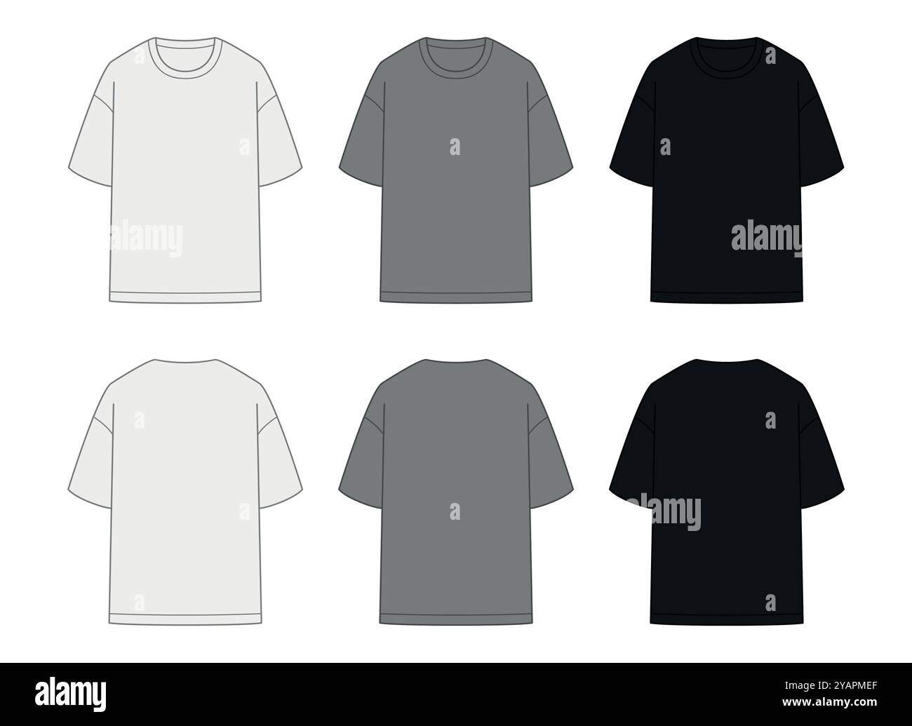 Simple t shirts line templates set. Front and back view in white, gray ...