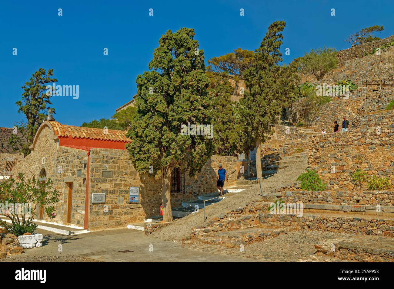 Agios Panteleimonas Church area of Spinalonga island , a former leper ...