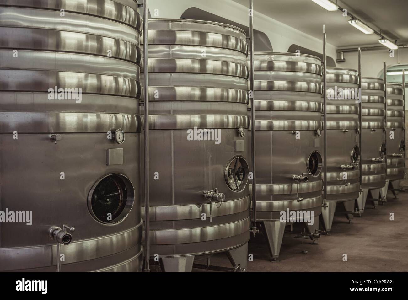 Metal Wine tanks, wine fermentation at the manufacture Stock Photo - Alamy