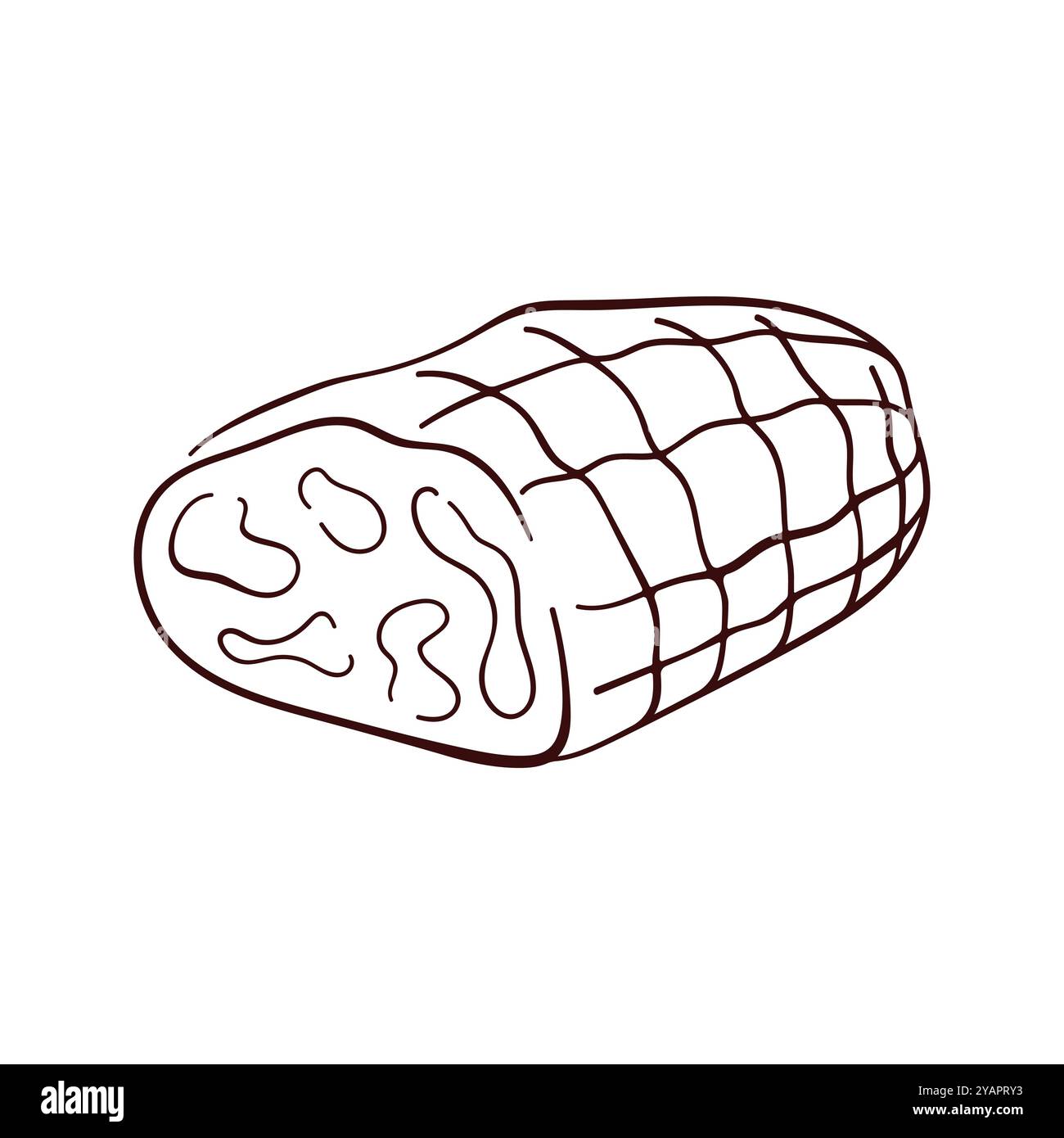 Sliced meat roll of ham in a net in line art style. Ideal design for ...