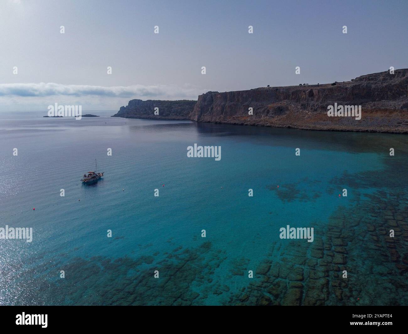 Rhodes, Greece, 12 October 2024. In an aerial view a boat sails in the ...