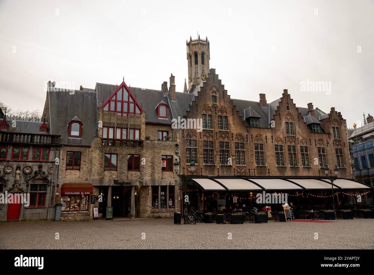 The Belfry of Bruges, stepped gables and brick traced window pediments ...