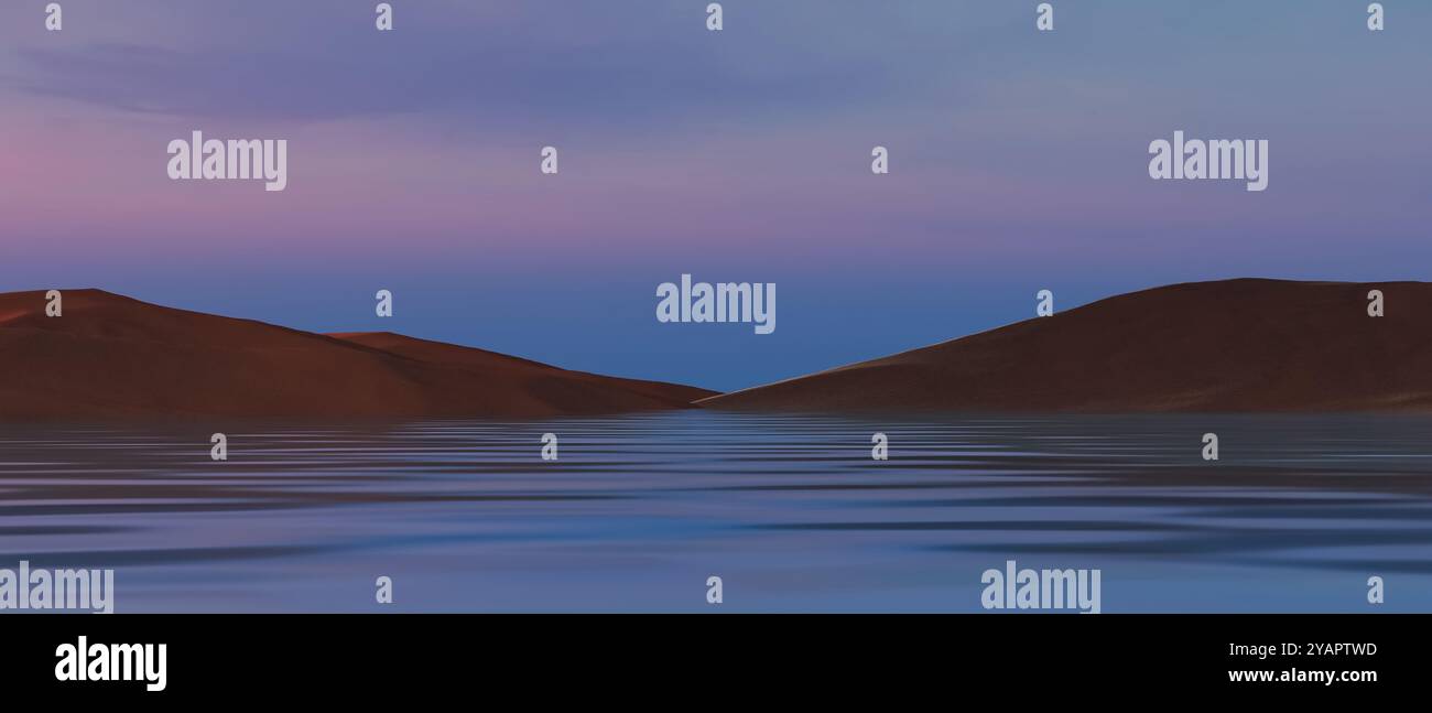 3d render illustration A beautiful, serene lake with a calm, blue water ...