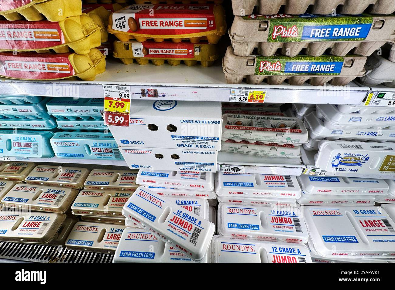 Price information signs of eggs are seen at a grocery store in Chicago ...
