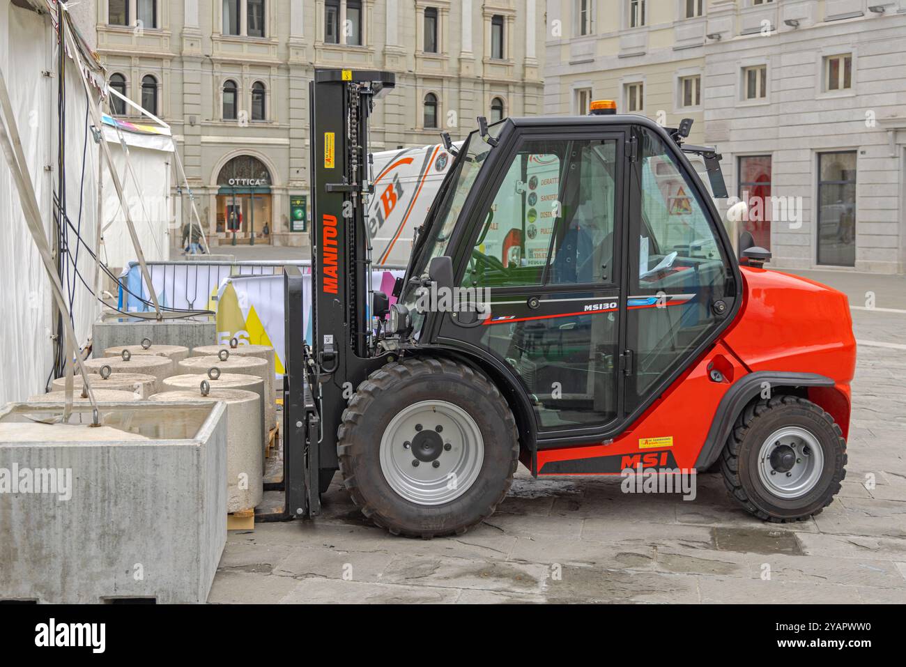Trieste, Italy - October 08, 2024: Red Forklift Truck Manitou Lifting ...