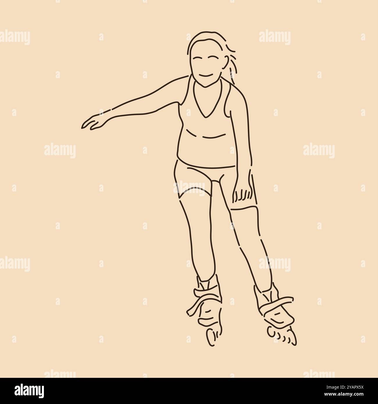 Roller skating girl. Line art drawing. Sketch outline vector ...