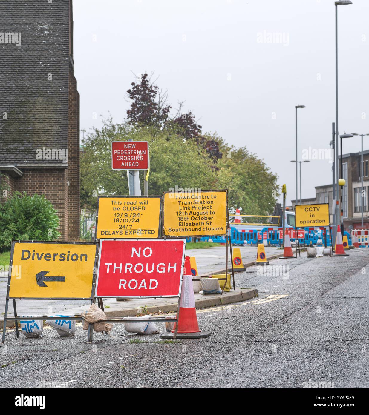 Roadworks on Elizabeth Street Corby, England, September 2024, to ...