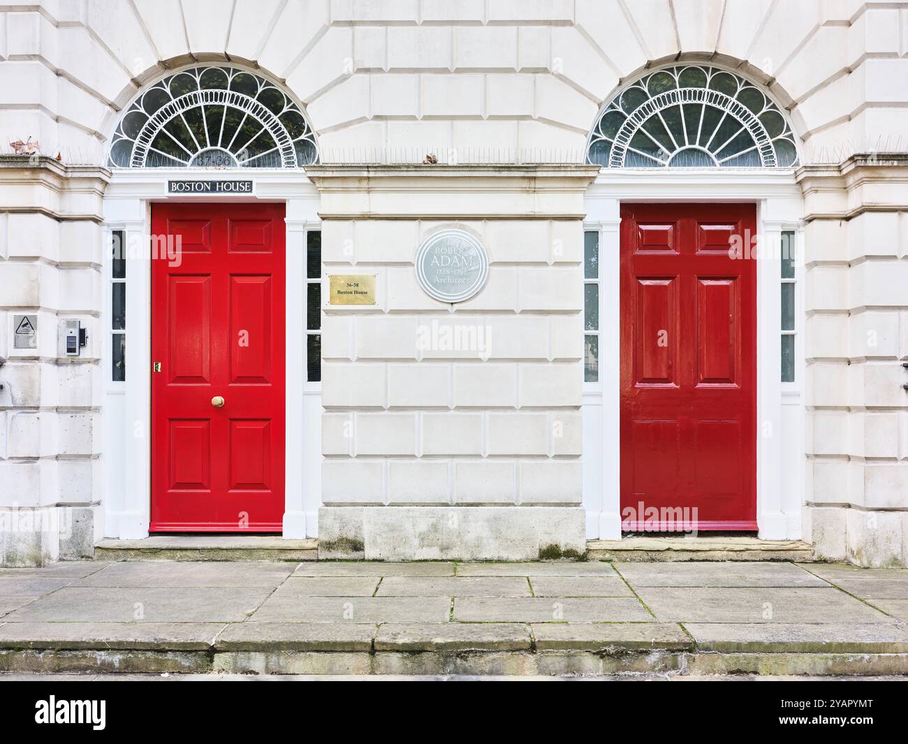 Memorial plaque to Robert Adam, architect, on a wall at Boston House ...