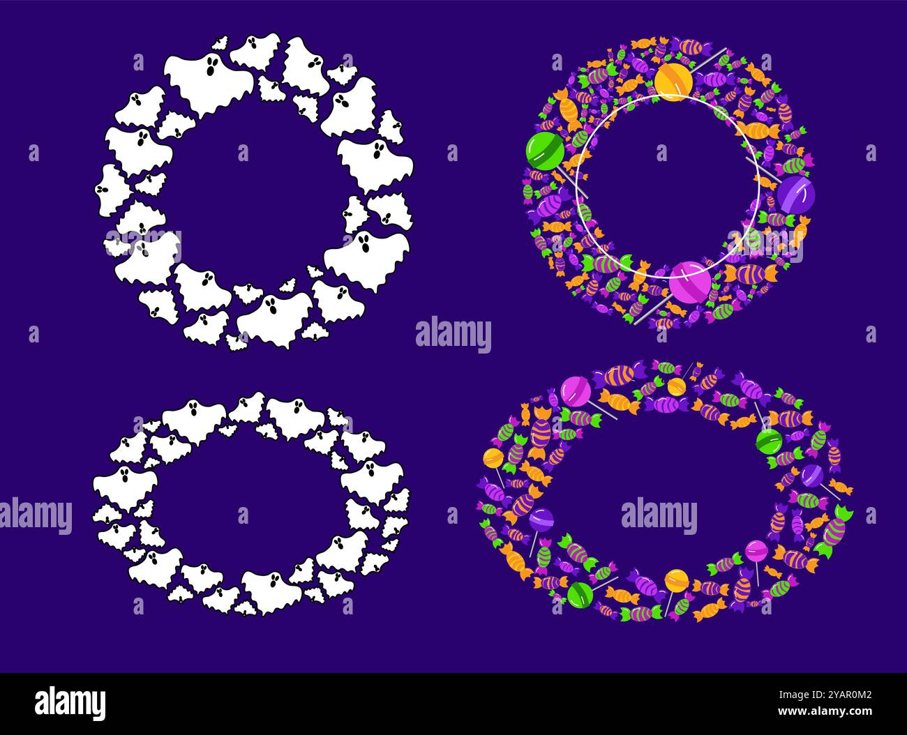Halloween holiday round circle and oval set. Trick or treat scary ...