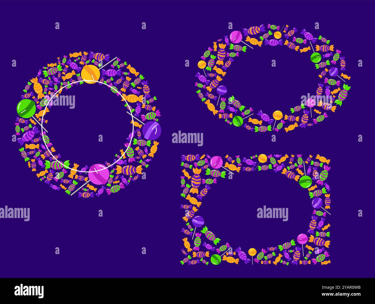 Halloween decorative candy frames set isolated background. Vector ...