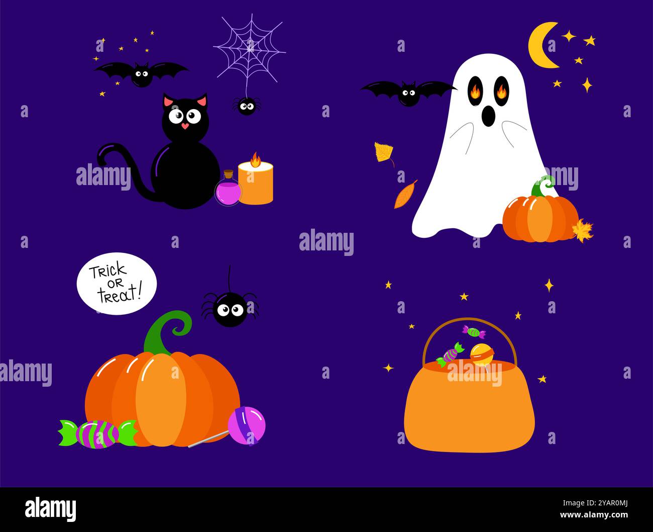 Set of halloween illustrations, vector composition from pumpkin with ...