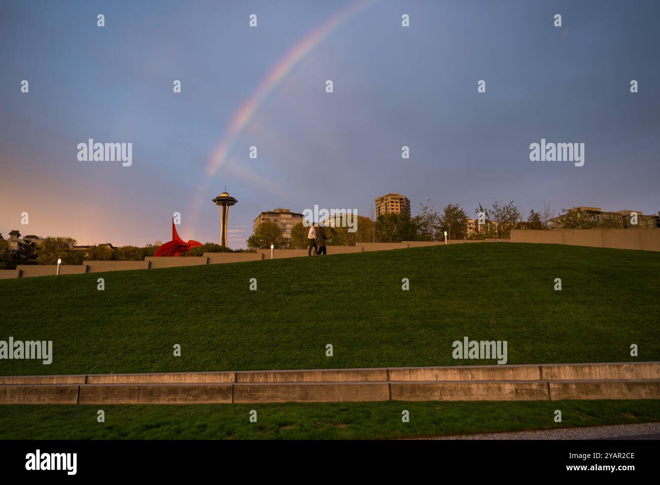 Seattle, USA. 1 Nov, 2023. Seattle rainbow over the space needle from ...